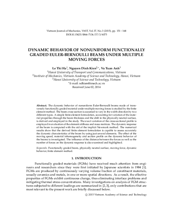 (PDF) Dynamic behavior of nonuniform functionally graded Euler-Bernoulli beams under multiple ...