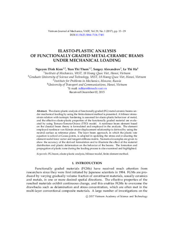 (PDF) Elasto-plastic analysis of functionally graded metal-ceramic beams under mechanical ...