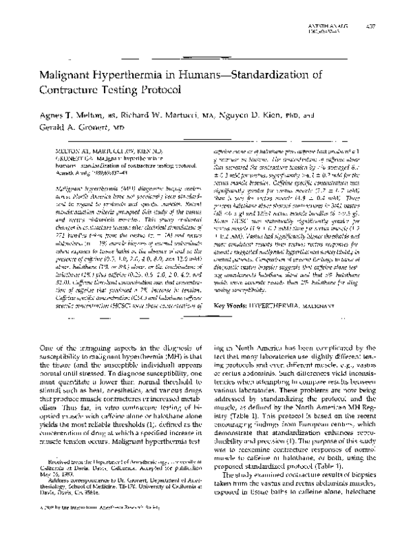(PDF) Malignant Hyperthermia in Humans???Standardization of Contracture ...