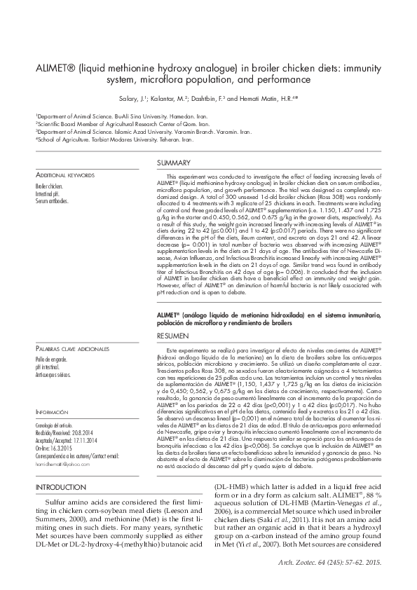 (PDF) ALIMET® (análogo líquido de metionina hidroxilada) en el sistema ...