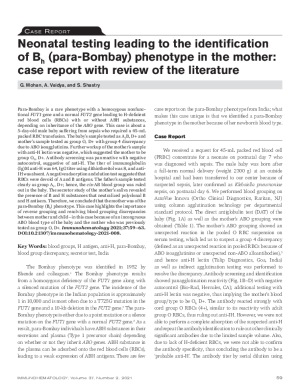 (PDF) Neonatal testing leading to the identification of Bh (para-Bombay ...
