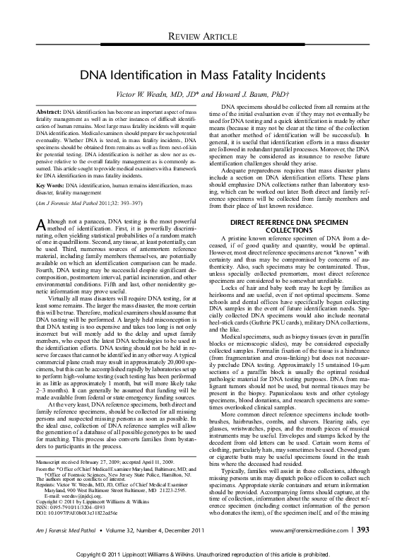 (PDF) DNA Identification in Mass Fatality Incidents