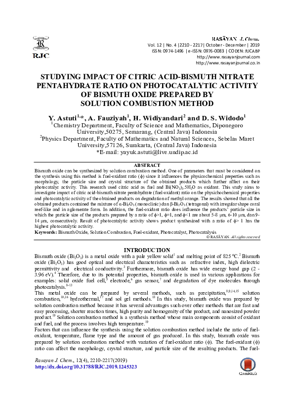 (PDF) Studying Impact of Citric Acid-Bismuth Nitrate Pentahydrate Ratio ...