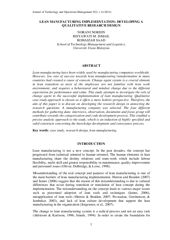 (PDF) Lean manufacturing implementation: Developing a qualitative research design