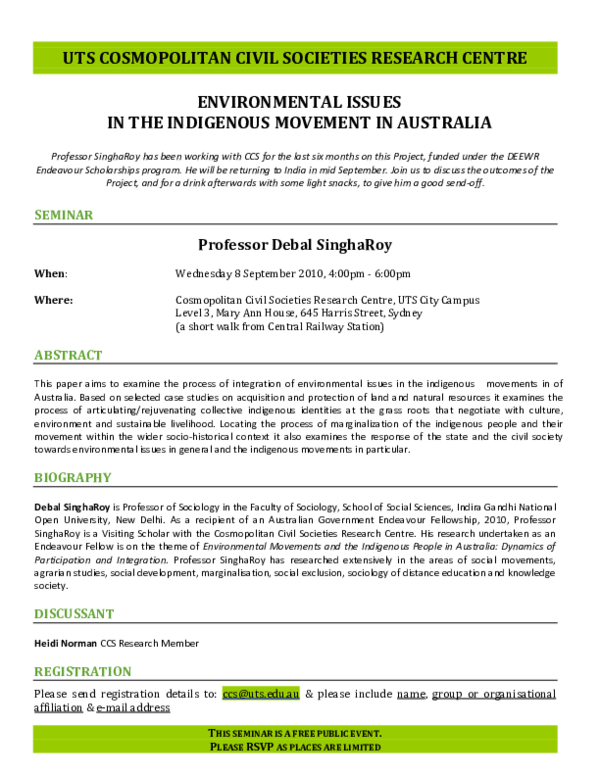 (PDF) Environmental issues in the Indigenous movement in Australia