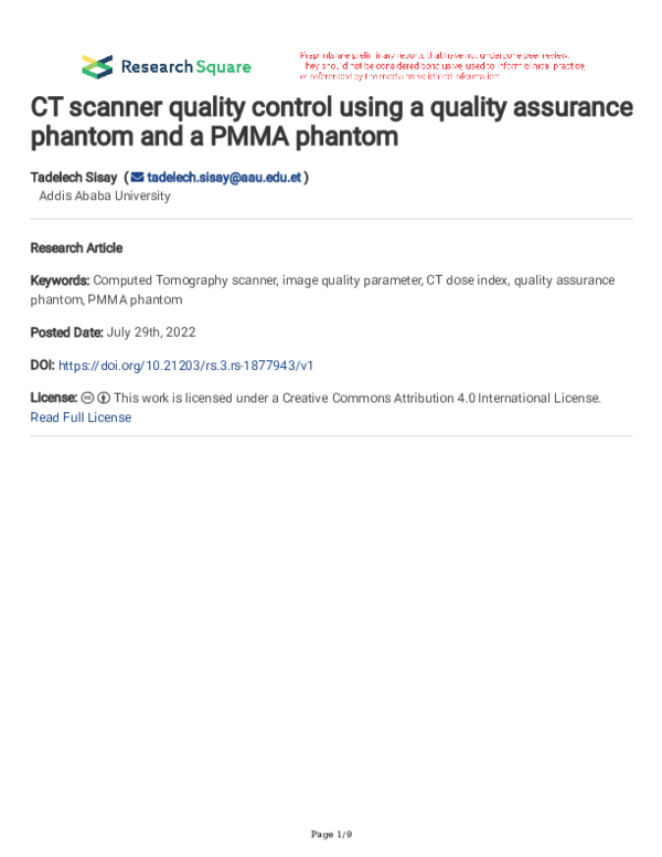(PDF) CT scanner quality control using a quality assurance phantom and ...