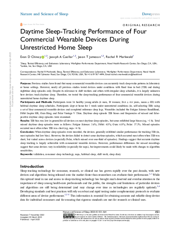 (PDF) Daytime Sleep-Tracking Performance of Four Commercial Wearable ...