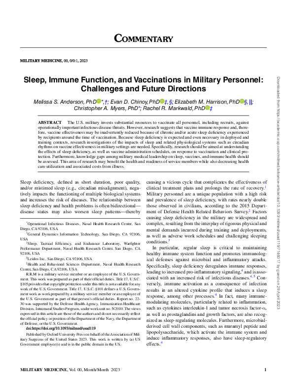 Sleep, Immune Function, and Vaccinations in Military Personnel ...