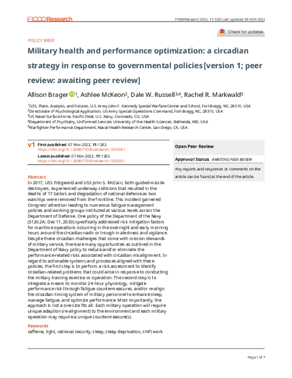 (PDF) Military health and performance optimization: a circadian ...