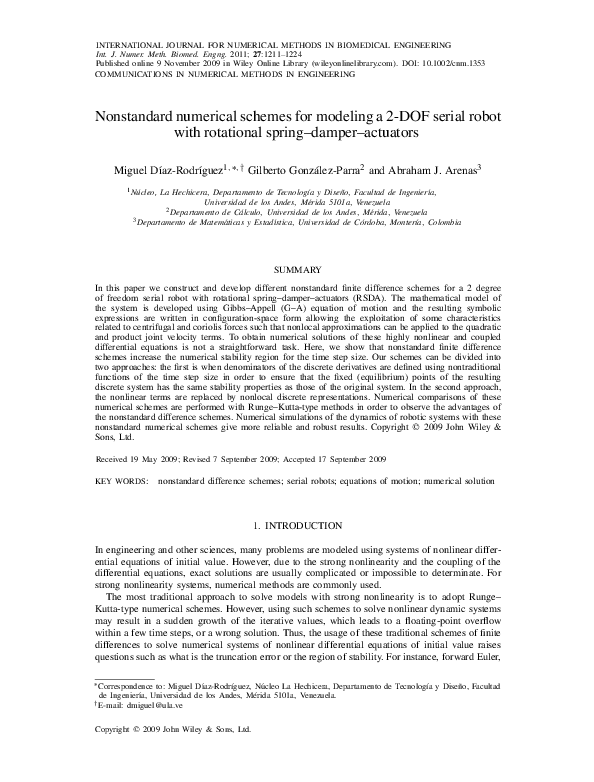 Pdf Nonstandard Numerical Schemes For Modeling A 2 Dof Serial Robot