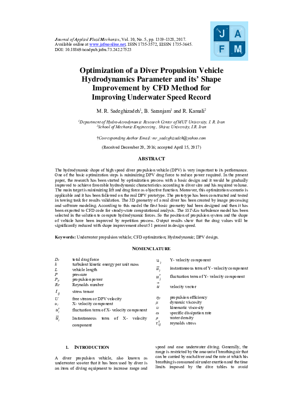 (PDF) Optimization of a Diver Propulsion Vehicle Hydrodynamics Parameter and its’ Shape ...