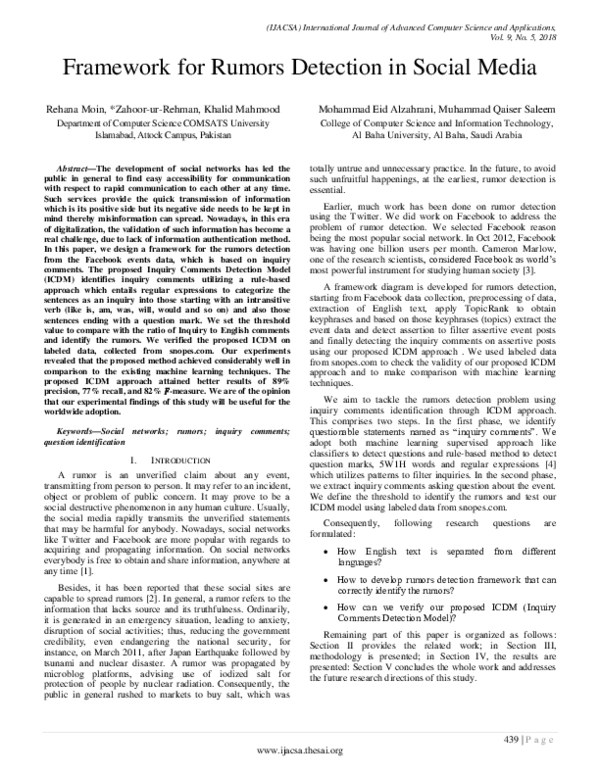 (PDF) Framework for Rumors Detection in Social Media