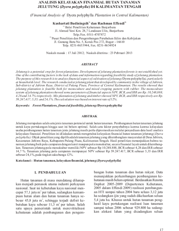 (PDF) ANALISIS KELAYAKAN FINANSIAL HUTAN TANAMAN JELUTUNG (Dyera ...