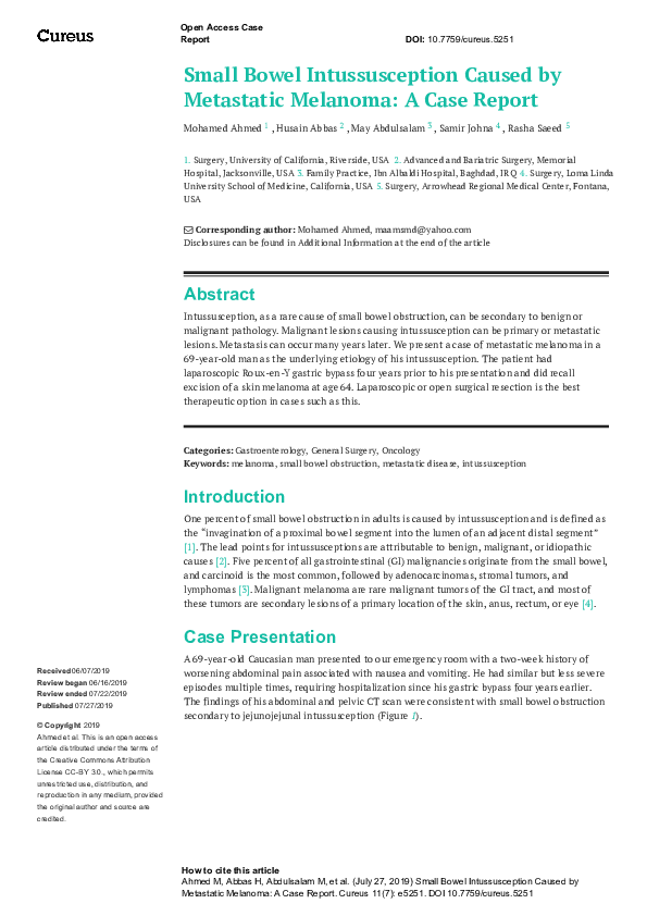 (PDF) Small Bowel Intussusception Caused by Metastatic Melanoma: A Case ...