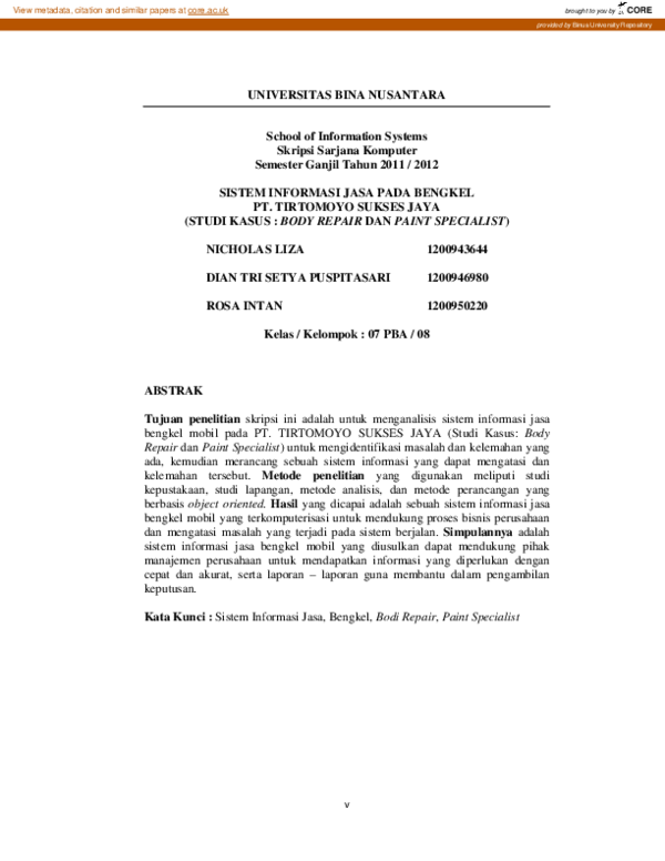 (PDF) Sistem Informasi Jasa Pada Bengkel PT.TIRTOMOYO Sukses Jaya ...