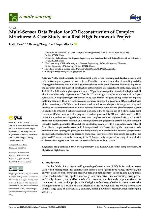 Pdf Multi Sensor Data Fusion For 3d Reconstruction Of Complex