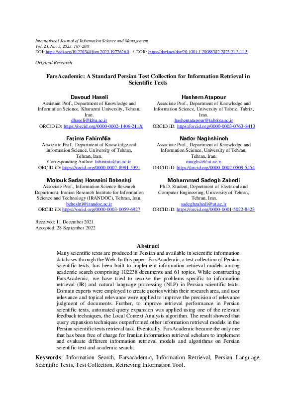 (PDF) FarsAcademic: A Standard Persian Test Collection for Information ...