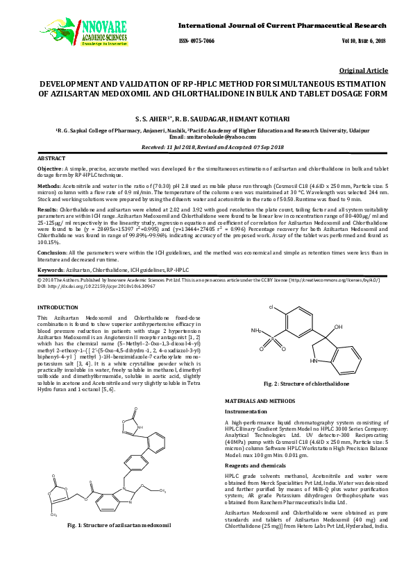 (PDF) Development and Validation of RP-HPLC Method for Simultaneous Estimation of Azilsartan ...