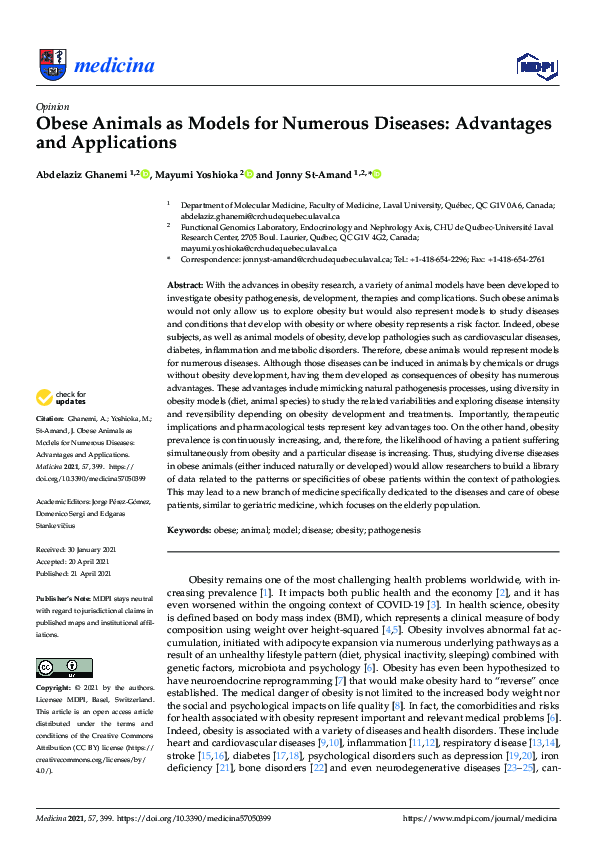 (PDF) Obese Animals as Models for Numerous Diseases: Advantages and ...