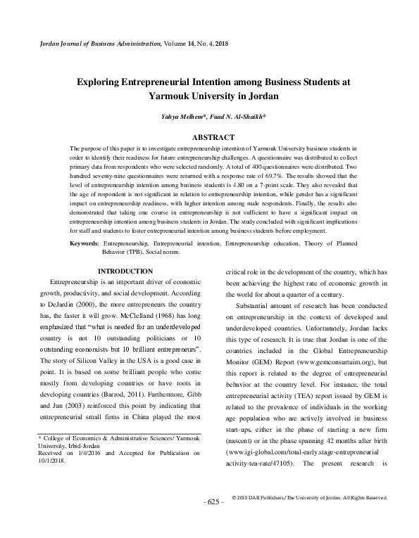 (PDF) Exploring Entrepreneurial Intention among University Students at ...