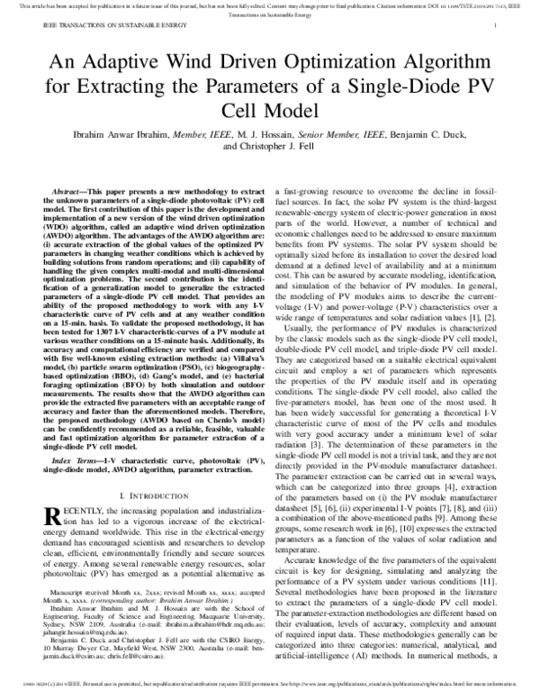 Pdf An Adaptive Wind Driven Optimization Algorithm For Extracting The