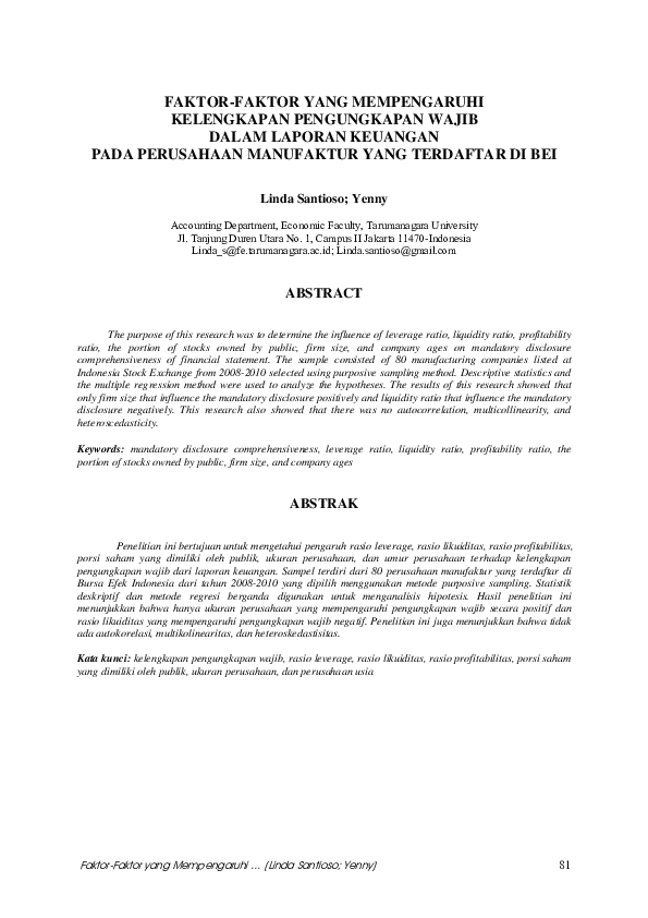 (PDF) Faktor-Faktor yang Mempengaruhi Kelengkapan Pengungkapan Wajib dalam Laporan Keuangan pada ...