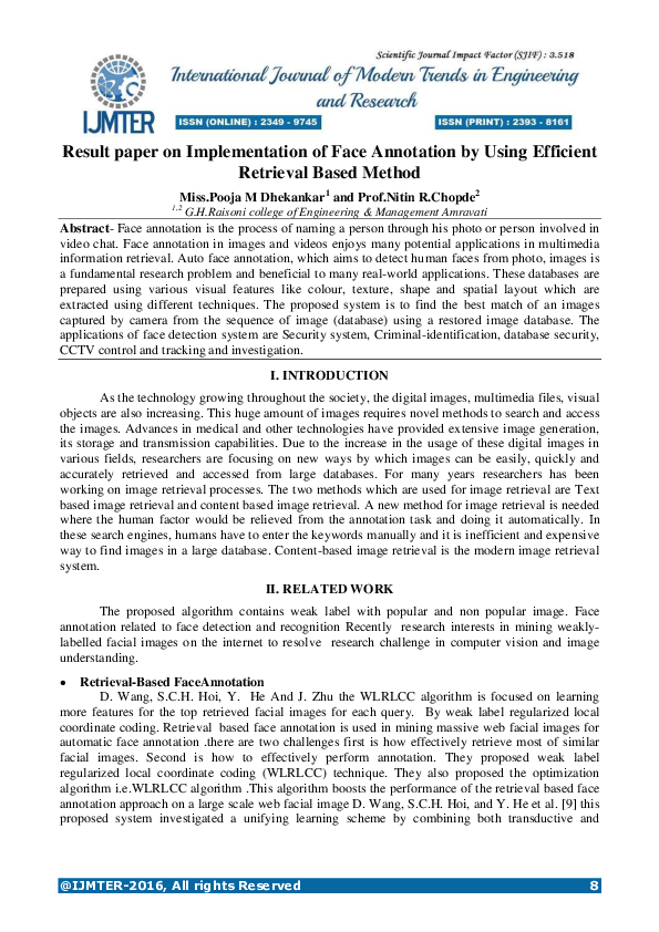 Pdf Result Paper On Implementation Of Face Annotation By Using Efficient Retrieval Based