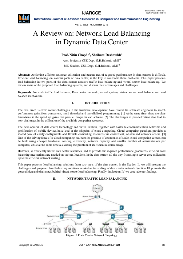 (PDF) A Review on: Network Load Balancing in Dynamic Data Center