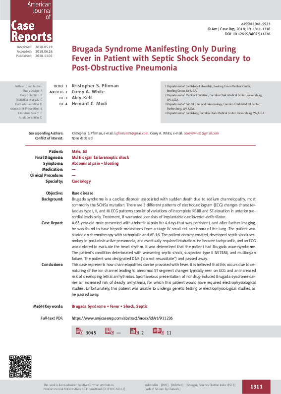 (PDF) Brugada Syndrome Manifesting Only During Fever in Patient with ...