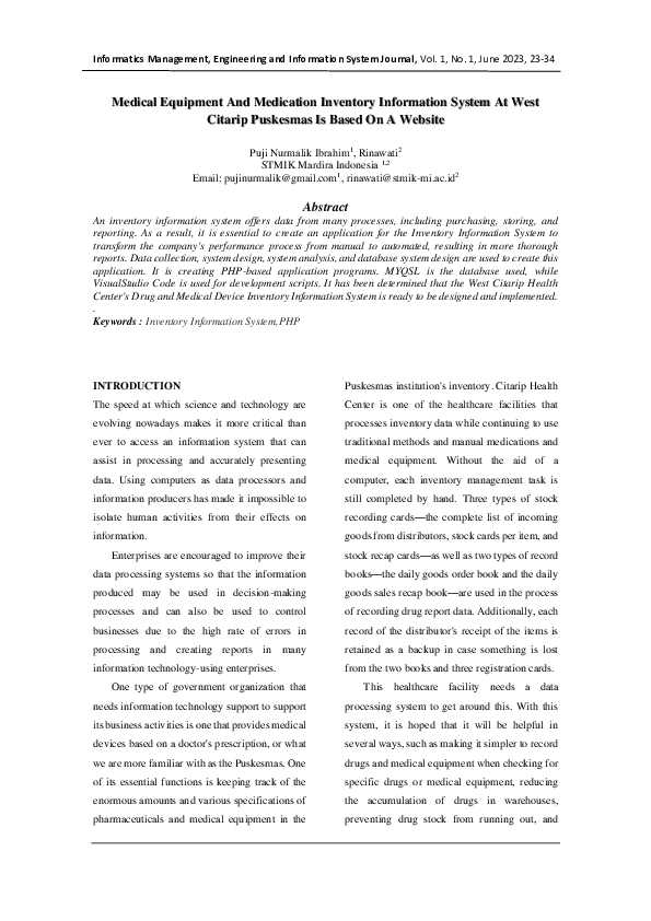 (PDF) Medical Equipment And Medication Inventory Information System At ...