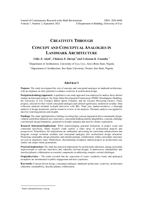 (PDF) CREATIVITY THROUGH CONCEPT AND CONCEPTUAL ANALOGIES IN LANDMARK ARCHITECTURE
