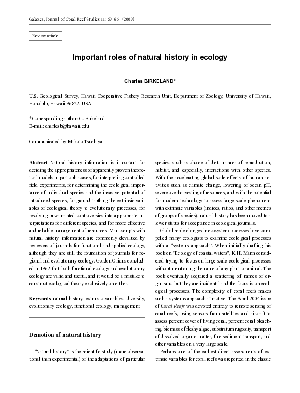 (PDF) Important roles of natural history in ecology