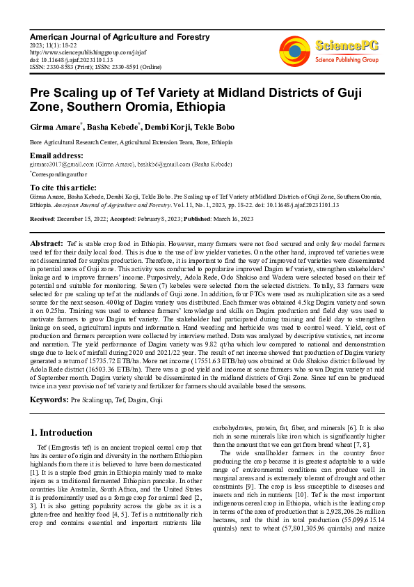 (PDF) Pre Scaling up of Tef Variety at Midland Districts of Guji Zone ...