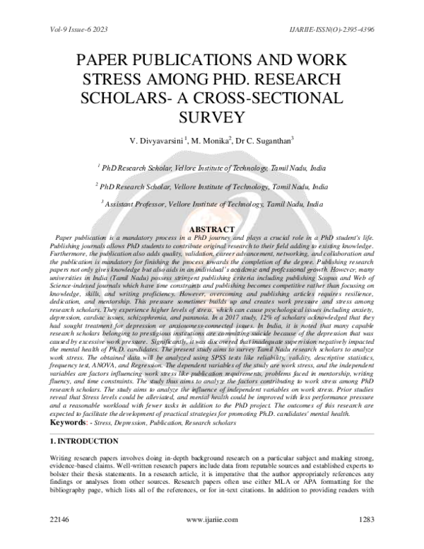 (PDF) PAPER PUBLICATIONS AND WORK STRESS AMONG PHD. RESEARCH SCHOLARS-A ...