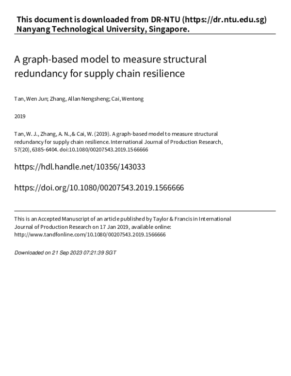 (PDF) A graph-based model to measure structural redundancy for supply chain resilience