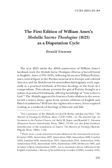 (PDF) The First Edition of William Ames's Medulla Sacrae Theologiae ...