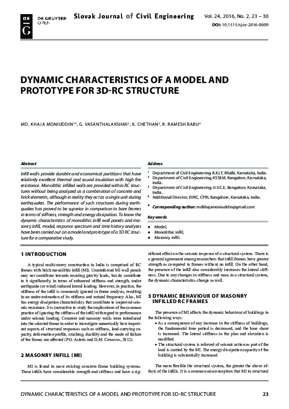 (PDF) Dynamic Analysis of 3D RC Infill Structures