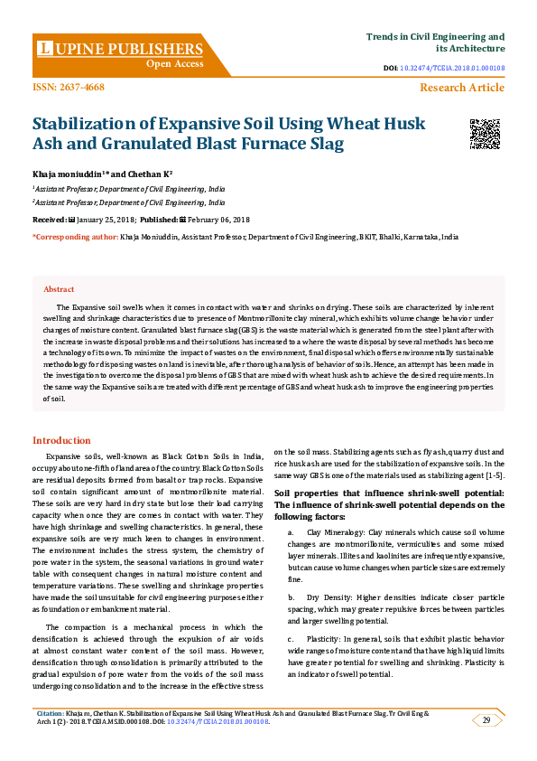 (PDF) Stabilization of Expansive Soil Using Wheat Husk Ash and ...