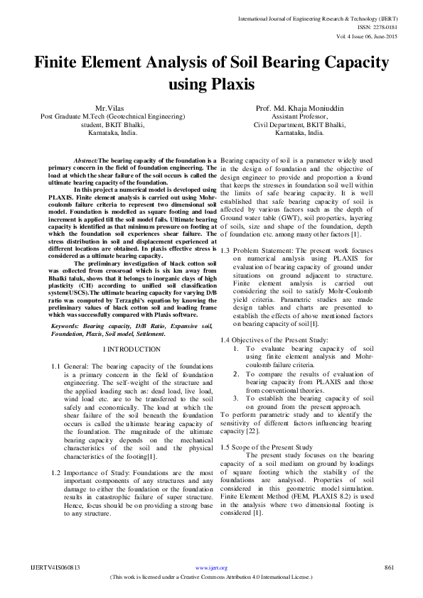 (PDF) Finite Element Analysis of Soil Bearing Capacity using Plaxis