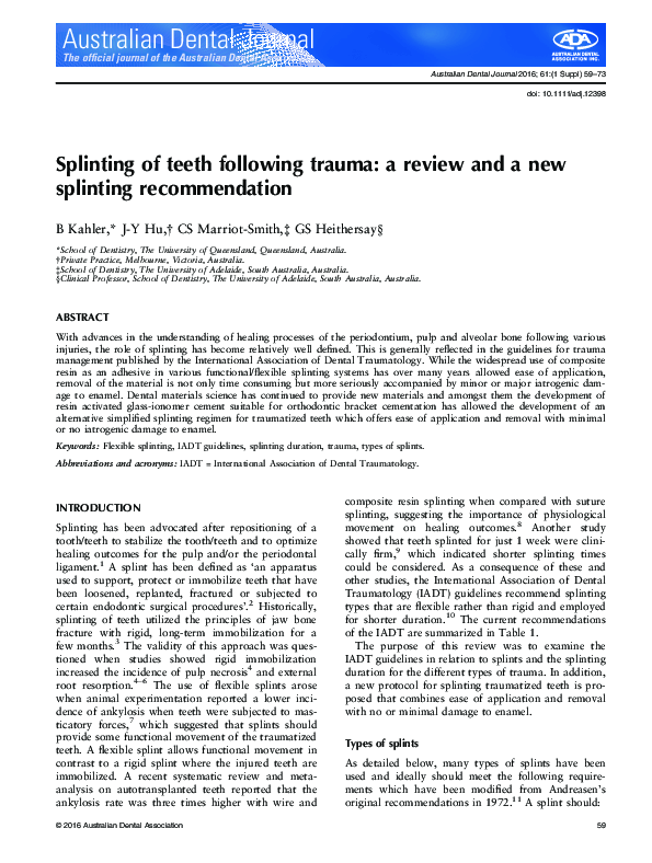 (PDF) Splinting of teeth following trauma: a review and a new splinting ...