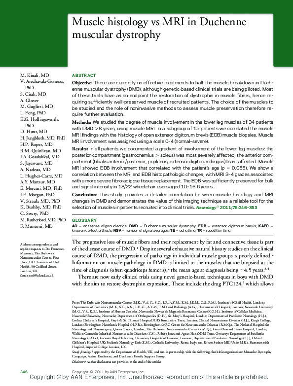 (PDF) Muscle histology vs MRI in Duchenne muscular dystrophy