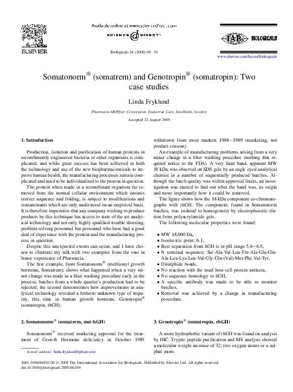 (PDF) Somatonorm® (somatrem) and Genotropin® (somatropin): Two case studies