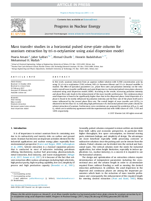 (PDF) Mass transfer studies in a horizontal pulsed sieve-plate column for uranium extraction by ...