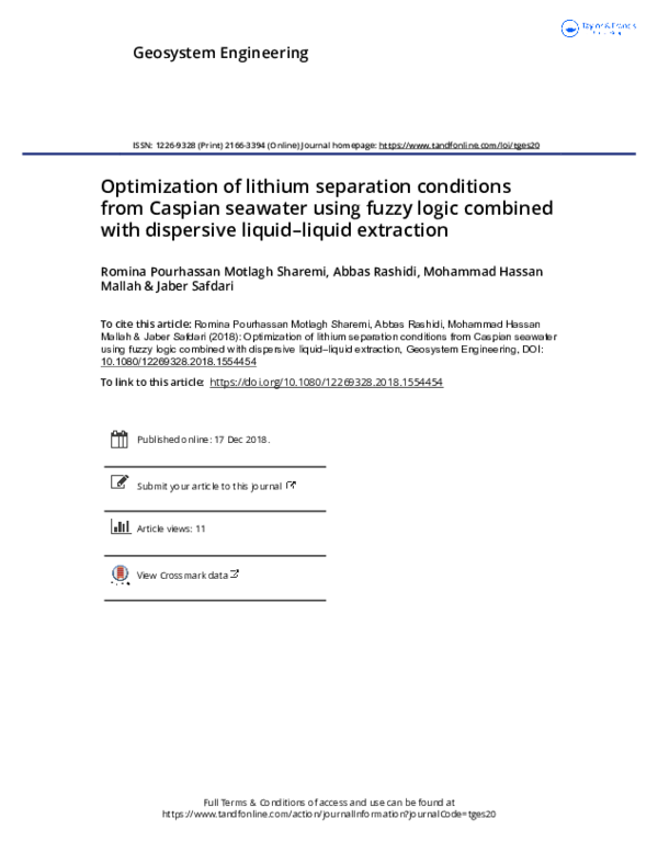 (PDF) Optimization of lithium separation conditions from Caspian ...