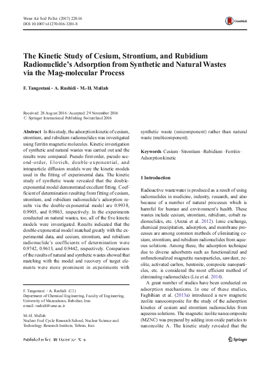 (PDF) The Kinetic Study of Cesium, Strontium, and Rubidium Radionuclide’s Adsorption from ...