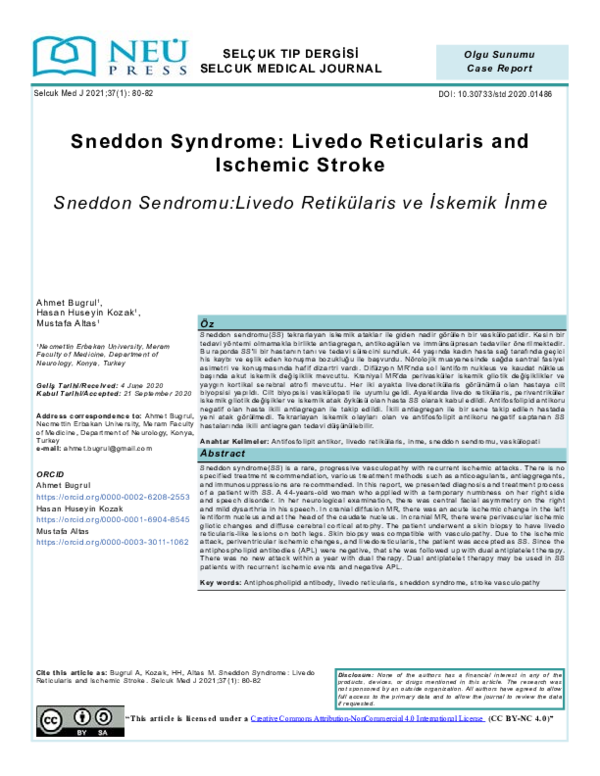 (PDF) Sneddon Syndrome: Livedo Reticularis and Ischemic Stroke