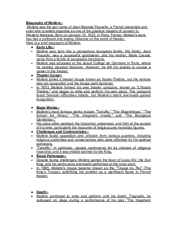 (DOC) Biography of Molière