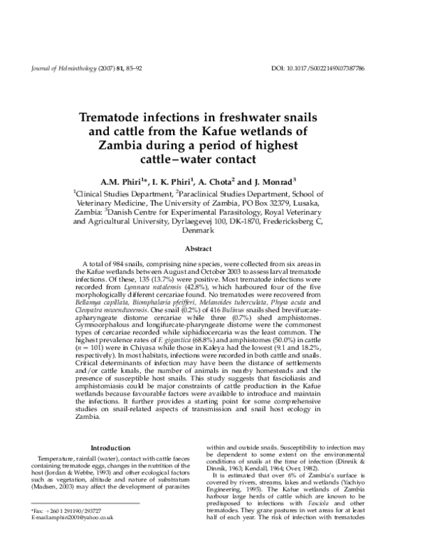 (PDF) Trematode Infections in Freshwater Snails and Seasonal Variations ...