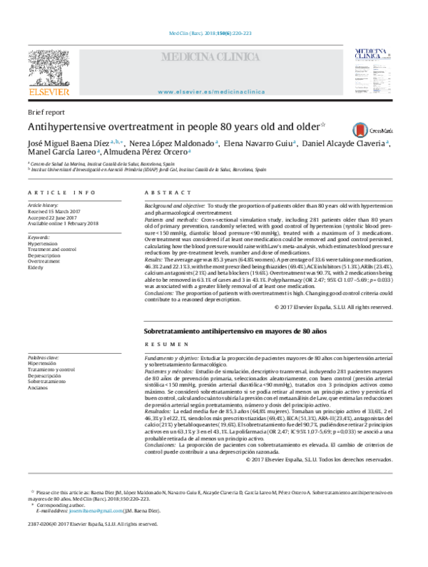 (PDF) Antihypertensive overtreatment in people 80 years old and older