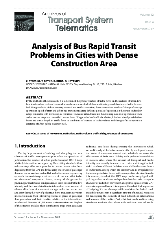 (PDF) Analysis of bus rapid transit problems in cities with dense ...